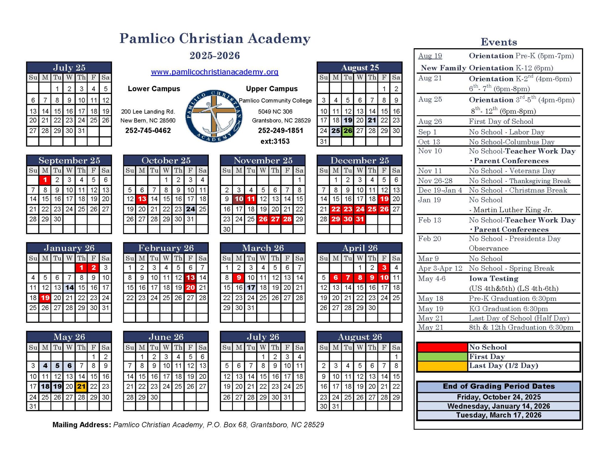 Calendar – Pamlico Christian Academy